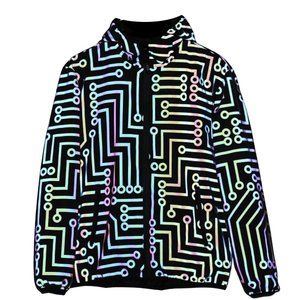 Obsidn | Jackets & Coats | Colorful Reflective Circuit Pattern Jacket ...